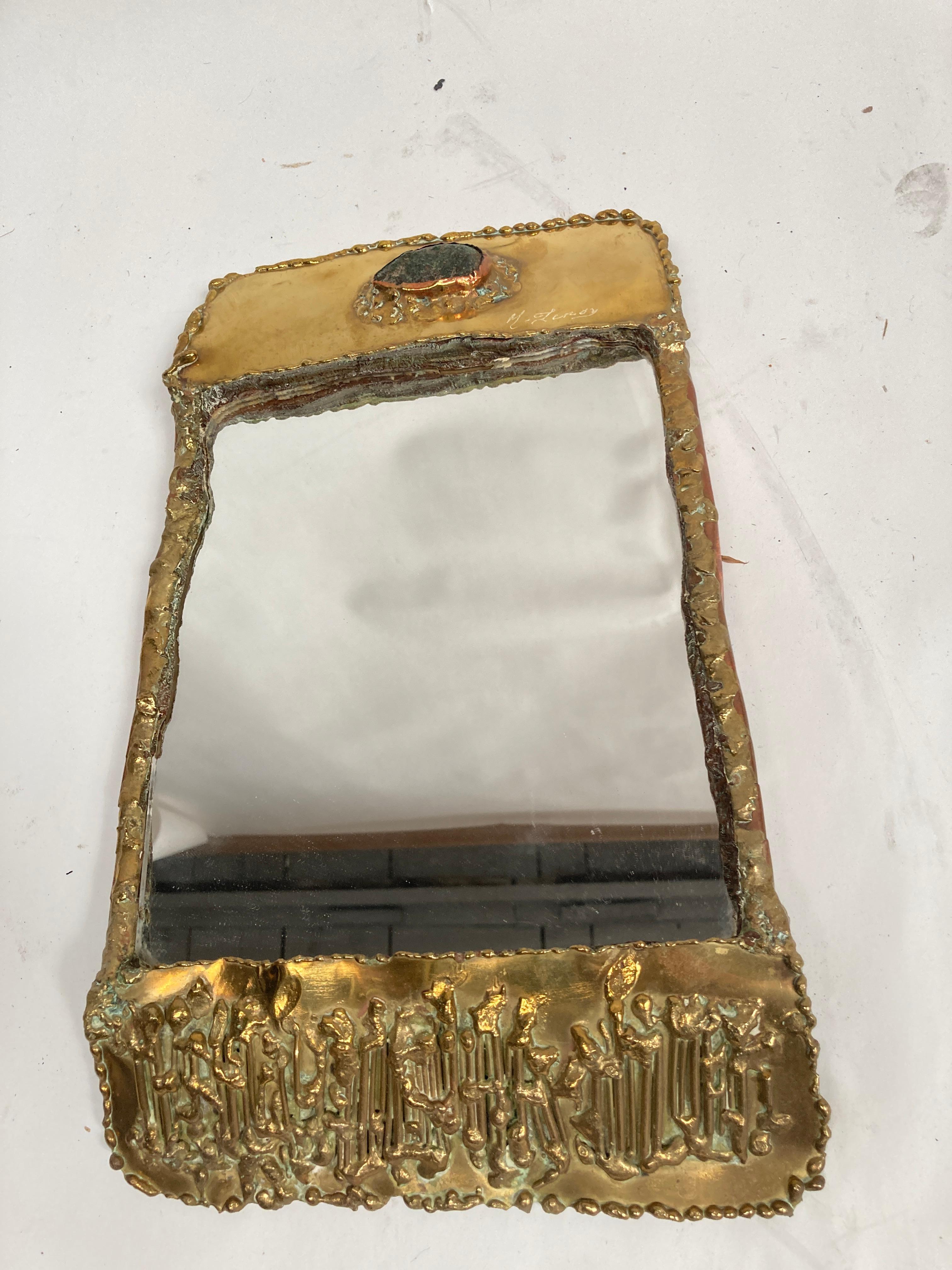 Small " brutalist" bronze wall mirror by Max Leroy For Sale at 1stDibs