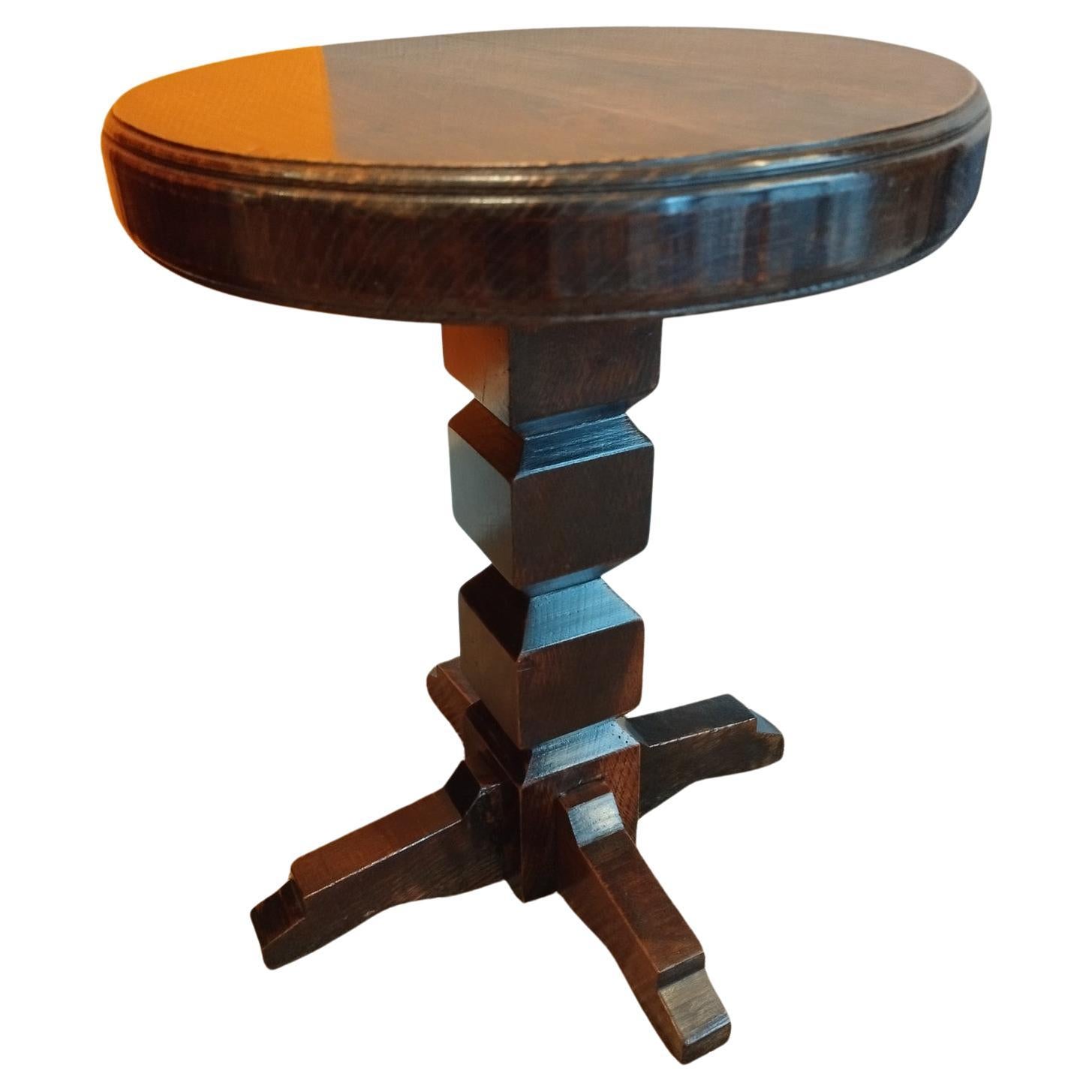 Solid oak brutalist small gueridon For Sale at 1stDibs