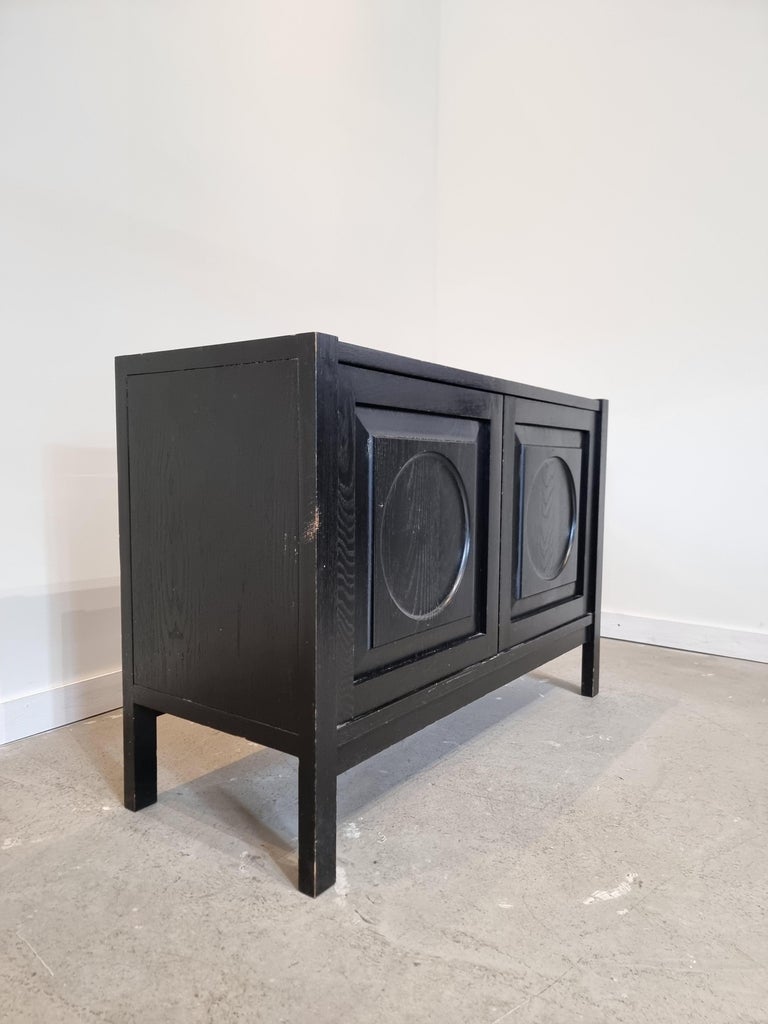 Small Brutalist Sideboard in Black Oak, 1970s at 1stDibs
