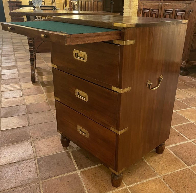 Small Campaign Chest of Drawers with Writing Table from 19th Century ...