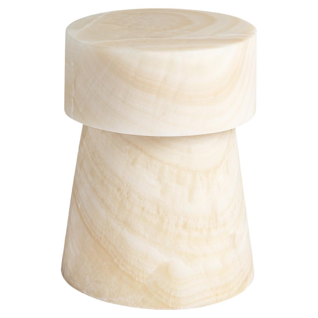 Small Carved Stone Stool in White Onyx For Sale at 1stDibs