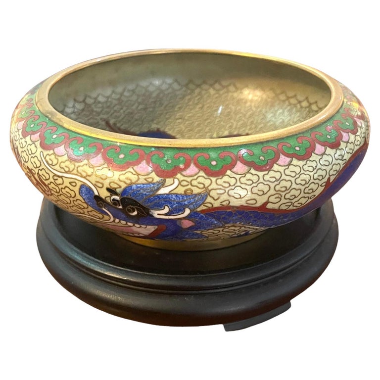 Small Chinese Cloisonne Enamel Dragon Decorative Bowl For Sale at 1stDibs
