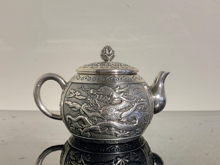 Small Chinese Export Silver Dragon Teapot by Wang Hing and Co, Late ...