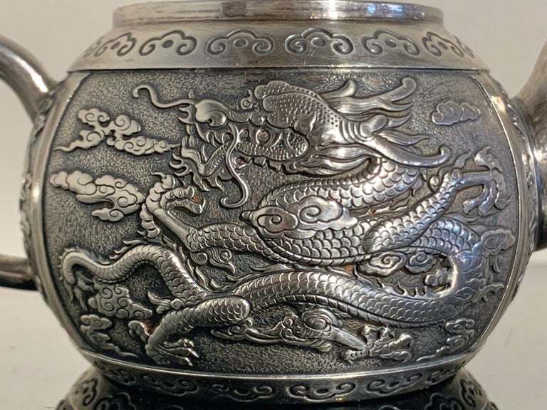 Small Chinese Export Silver Dragon Teapot by Wang Hing and Co, Late ...