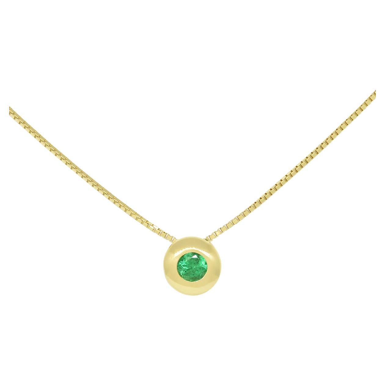 Small Circular Green Emerald Necklace in Yellow Gold Minimalist Style ...