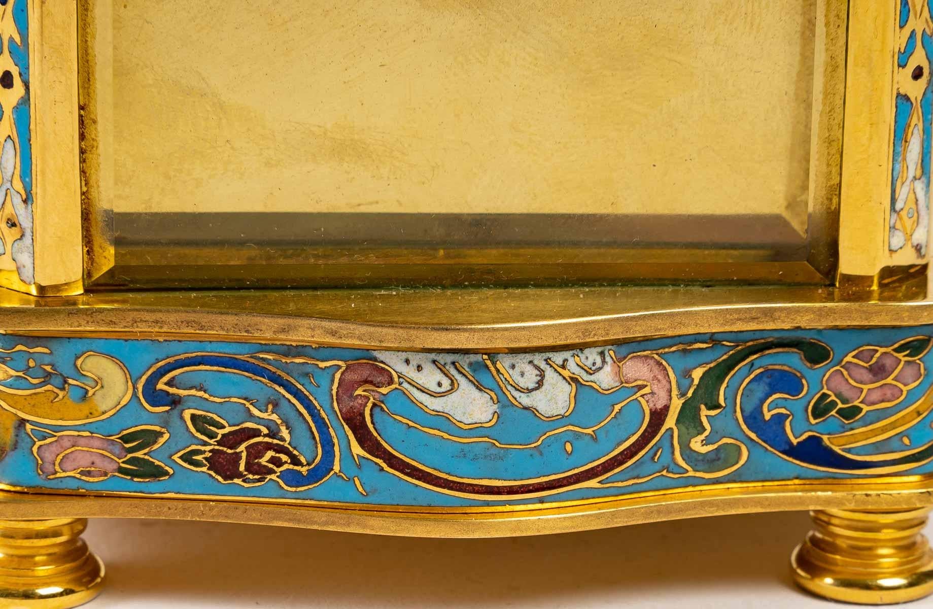 Small Cloisonné Bronze Travel Clock, Late 19th Century For Sale at 1stDibs