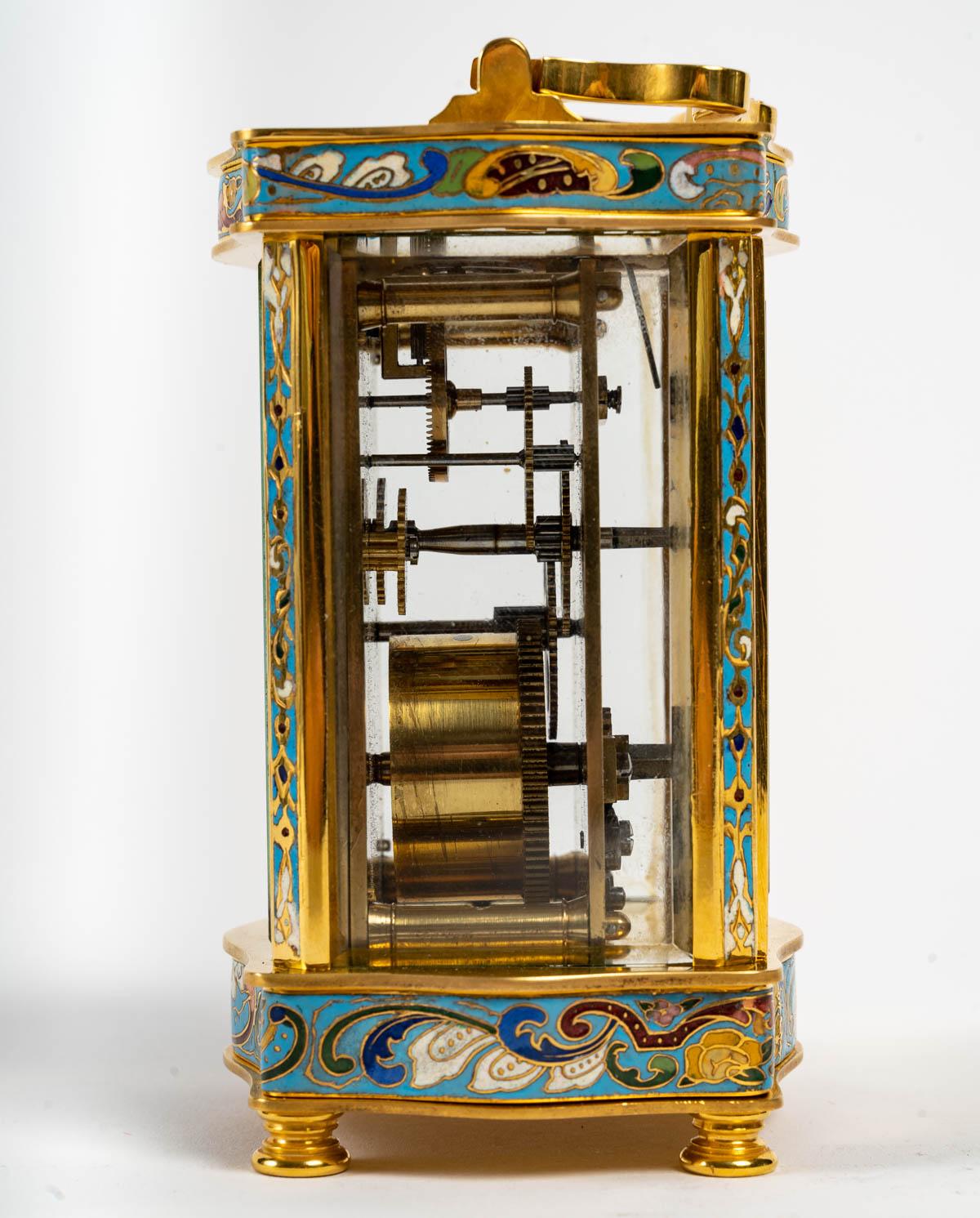 Small Cloisonné Bronze Travel Clock, Late 19th Century For Sale at 1stDibs