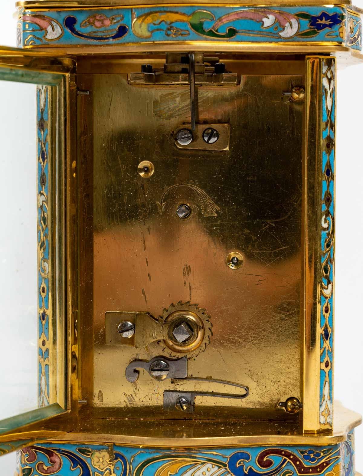 Small Cloisonné Bronze Travel Clock, Late 19th Century For Sale at 1stDibs