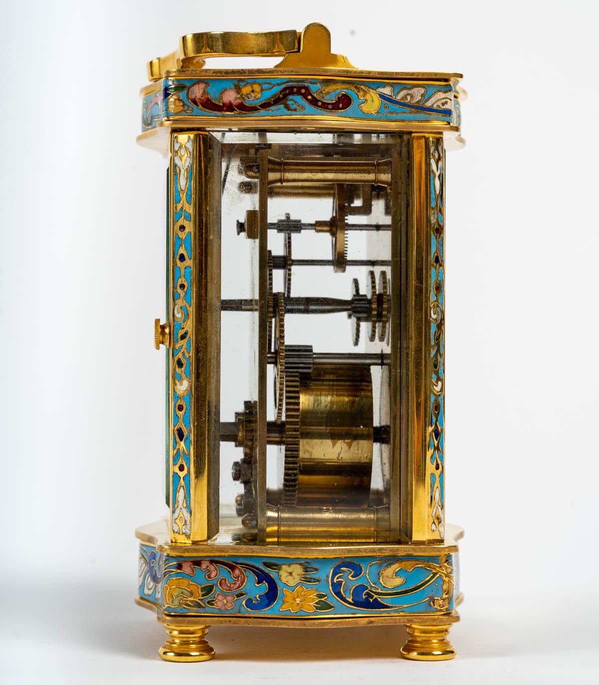 Small Cloisonné Bronze Travel Clock, Late 19th Century For Sale at 1stDibs