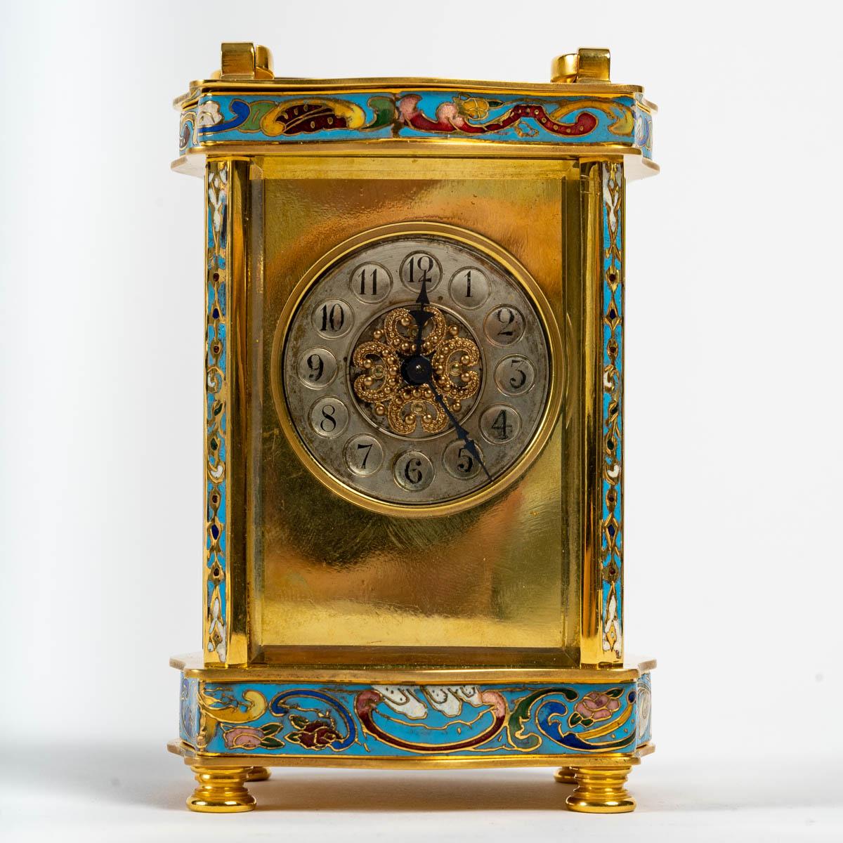 Small Cloisonné Bronze Travel Clock, Late 19th Century For Sale at 1stDibs