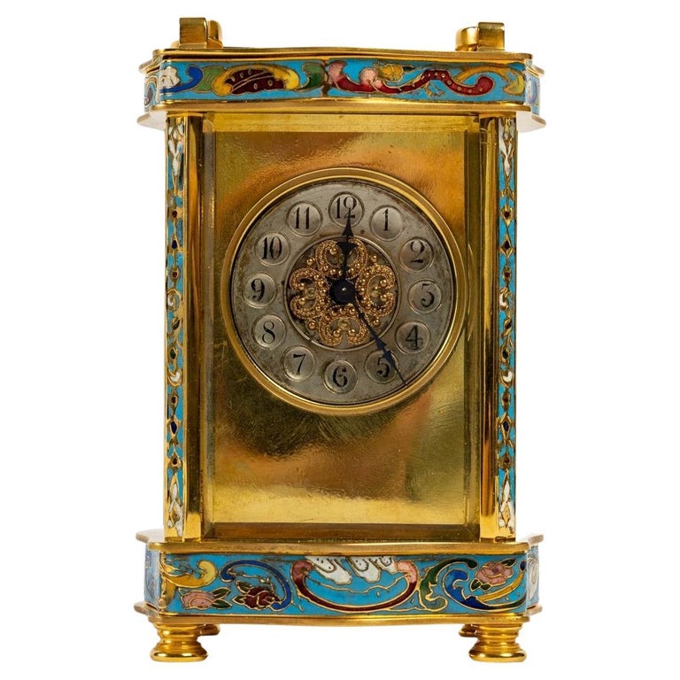 Small Cloisonné Bronze Travel Clock, Late 19th Century For Sale at 1stDibs