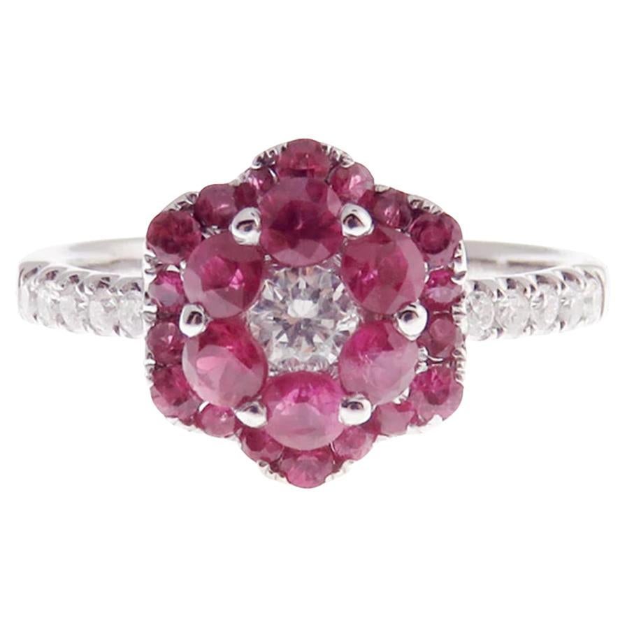 Small Cluster Ruby Flower Earring Ring Set For Sale at 1stDibs