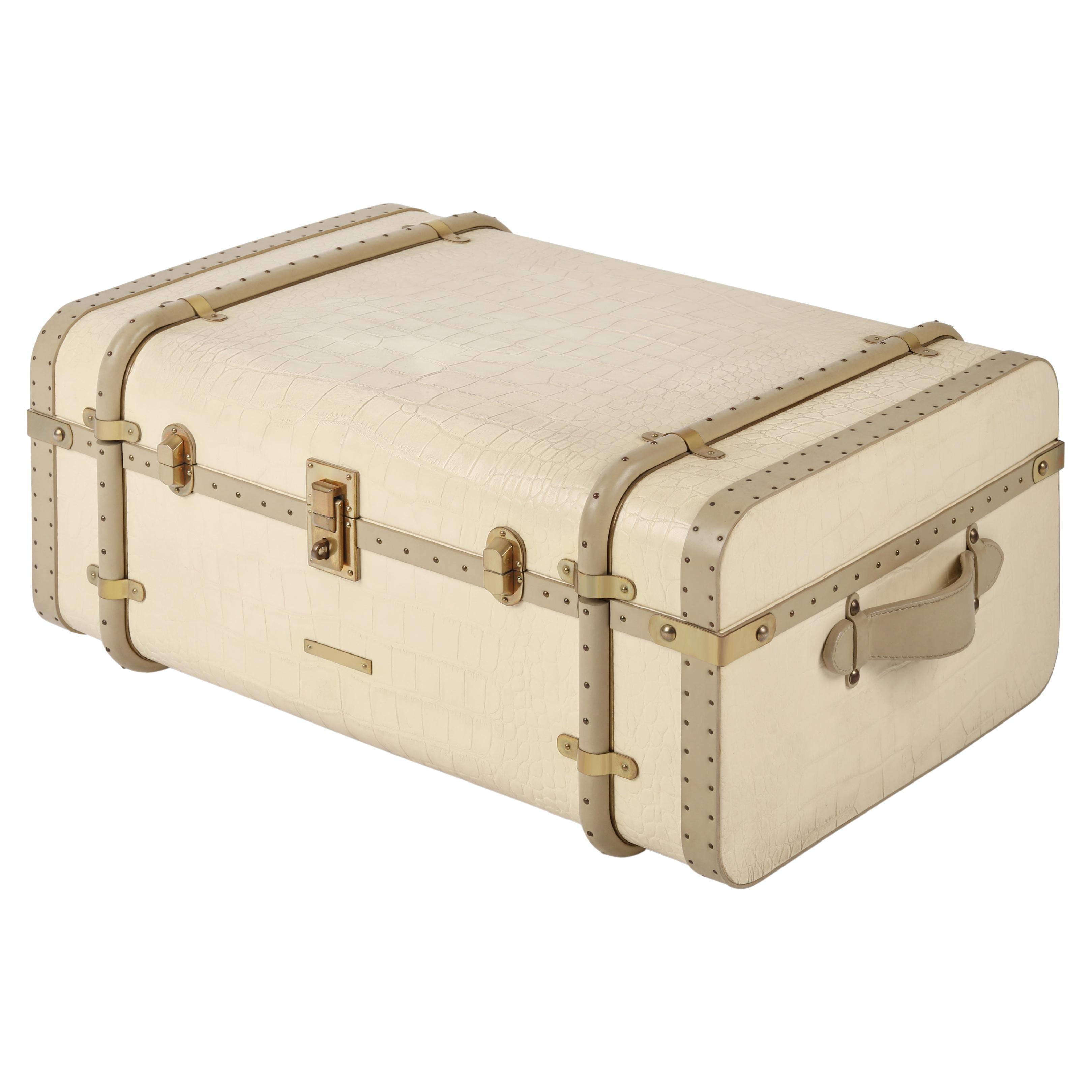 Moroccan Camel Bone and Leather Trunk, Small For Sale at 1stDibs