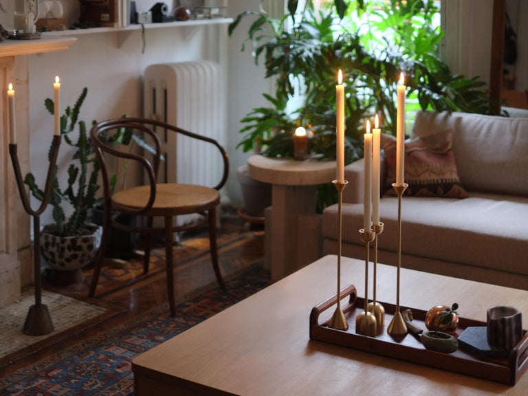 Small Contemporary Brass Cone Spindle Candle Holders by Fort Standard ...