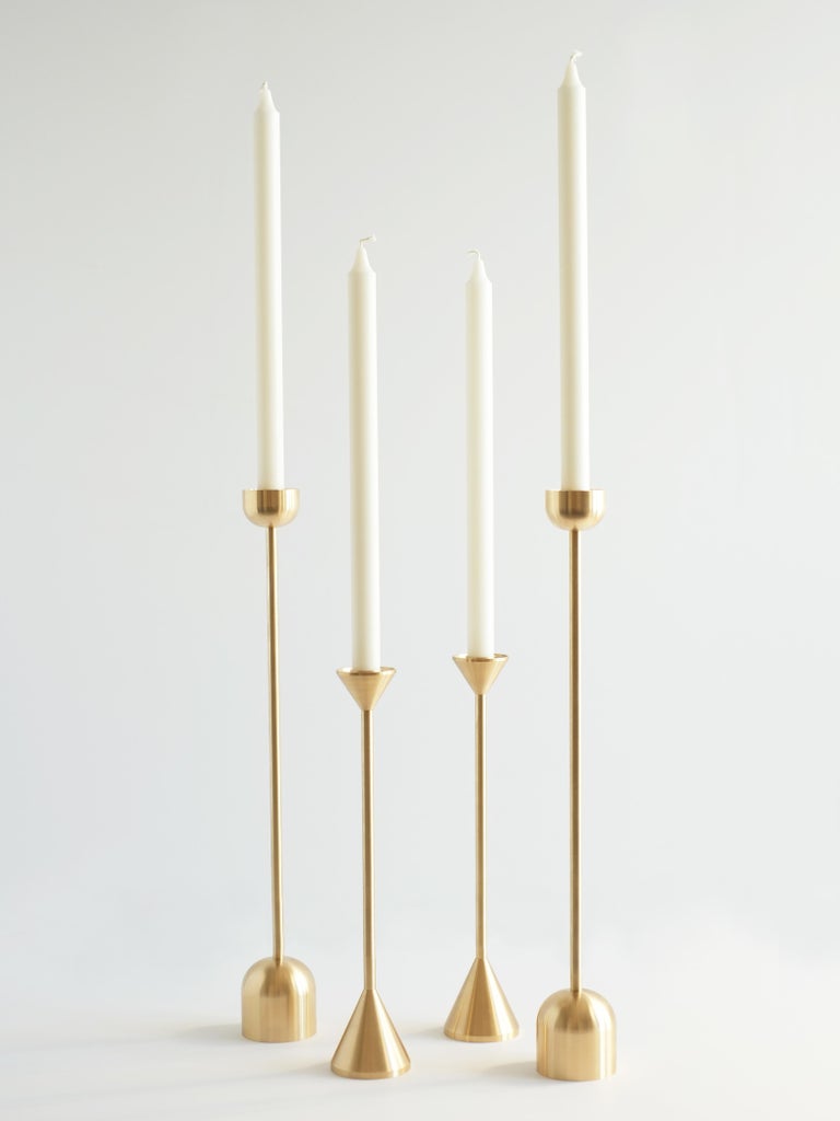 Small Contemporary Brass Cone Spindle Candle Holders by Fort Standard ...