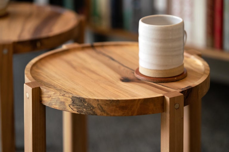 Small Contemporary Satin Walnut Wood Side Table with Bronze Details at ...