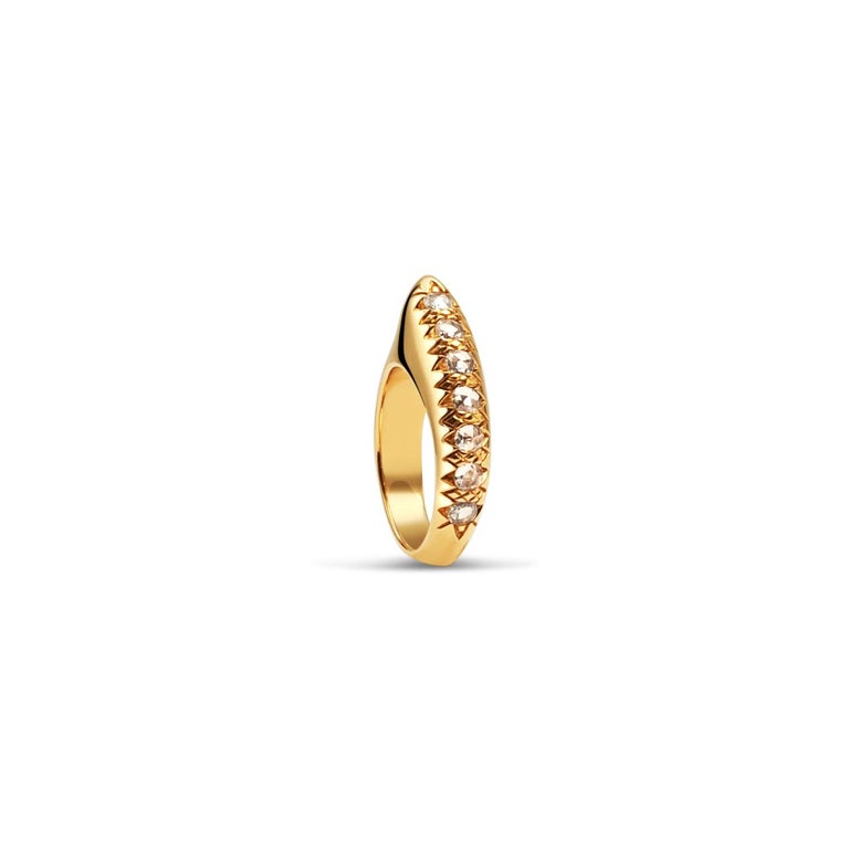 Customizable Small Crescent Rose Cut Diamond Ridge Gold Ring For Sale ...