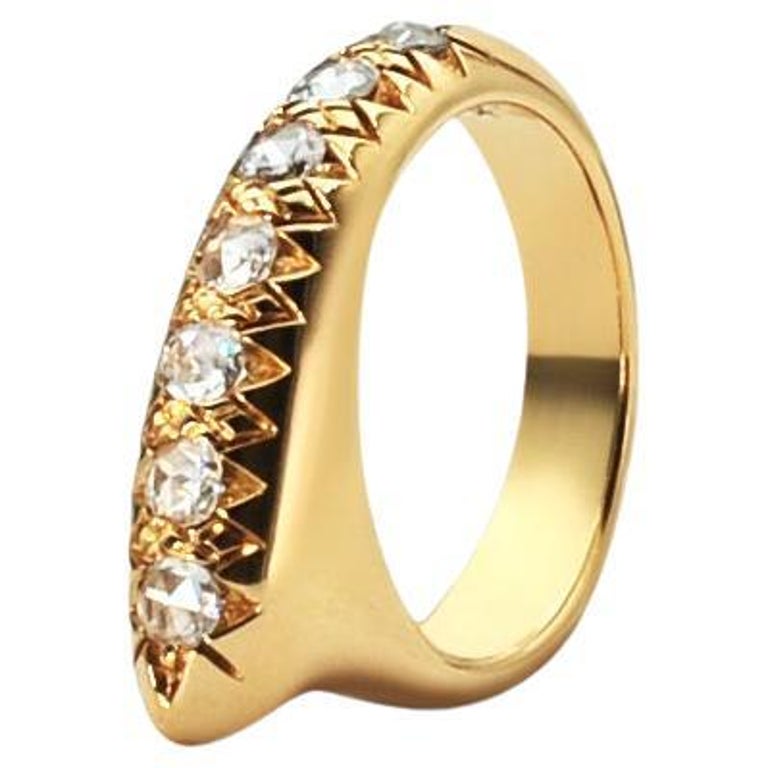 Customizable Small Crescent Rose Cut Diamond Ridge Gold Ring For Sale ...