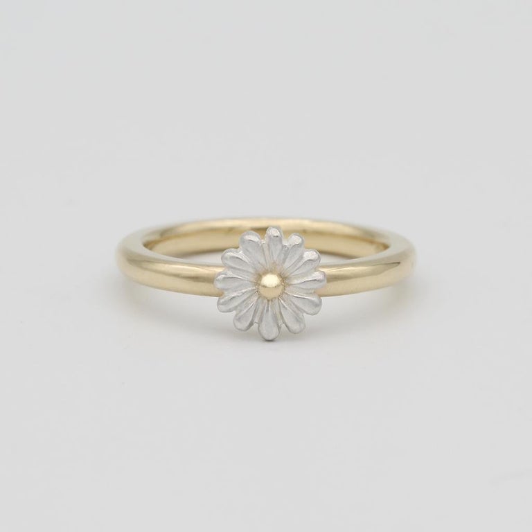 Customizable Small Daisy Ring/ 9ct Yellow Gold and Silver For Sale at ...