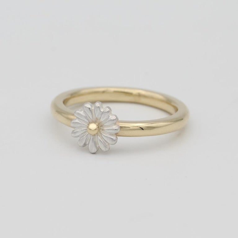 Customizable Small Daisy Ring/ 9ct Yellow Gold and Silver For Sale at ...