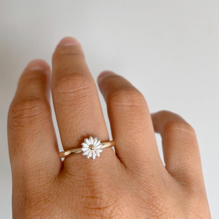 Customizable Small Daisy Ring/ 9ct Yellow Gold and Silver For Sale at ...