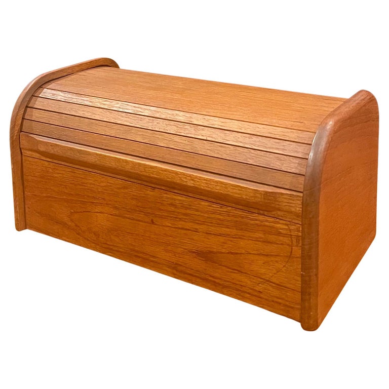 Small Danish Modern Tambour Top Teak Box at 1stDibs