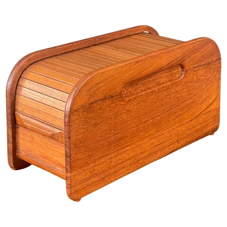 Small Danish Modern Tambour Top Teak Box at 1stDibs