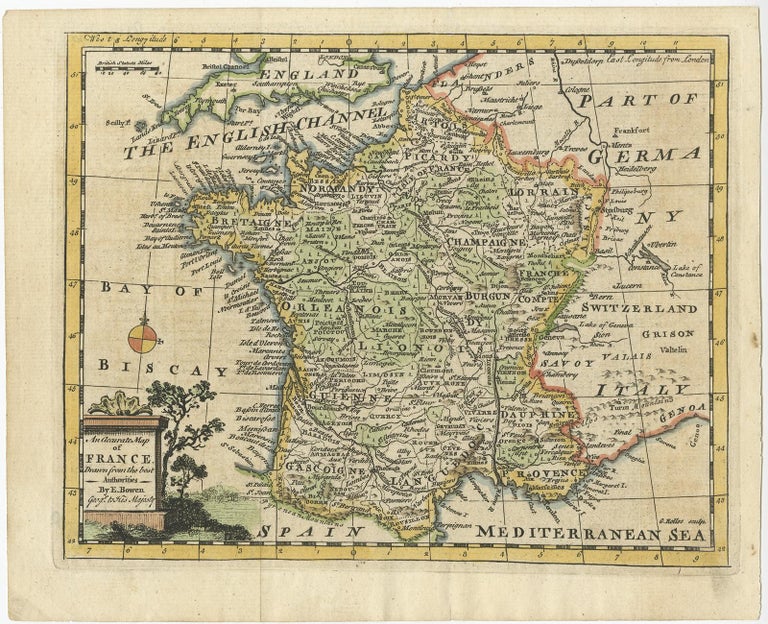 Small Detailed Antique Map of France, with Decorative Title Cartouche ...