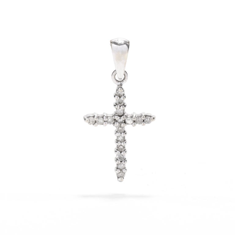 Small Diamond Cross Charm, 14K White Gold, Simple Diamond For Sale at ...