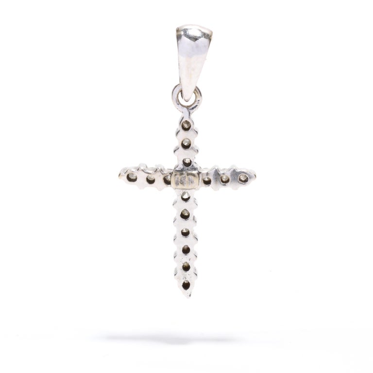 Small Diamond Cross Charm, 14K White Gold, Simple Diamond For Sale at ...
