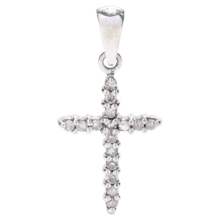 Small Diamond Cross Charm, 14K White Gold, Simple Diamond For Sale at ...