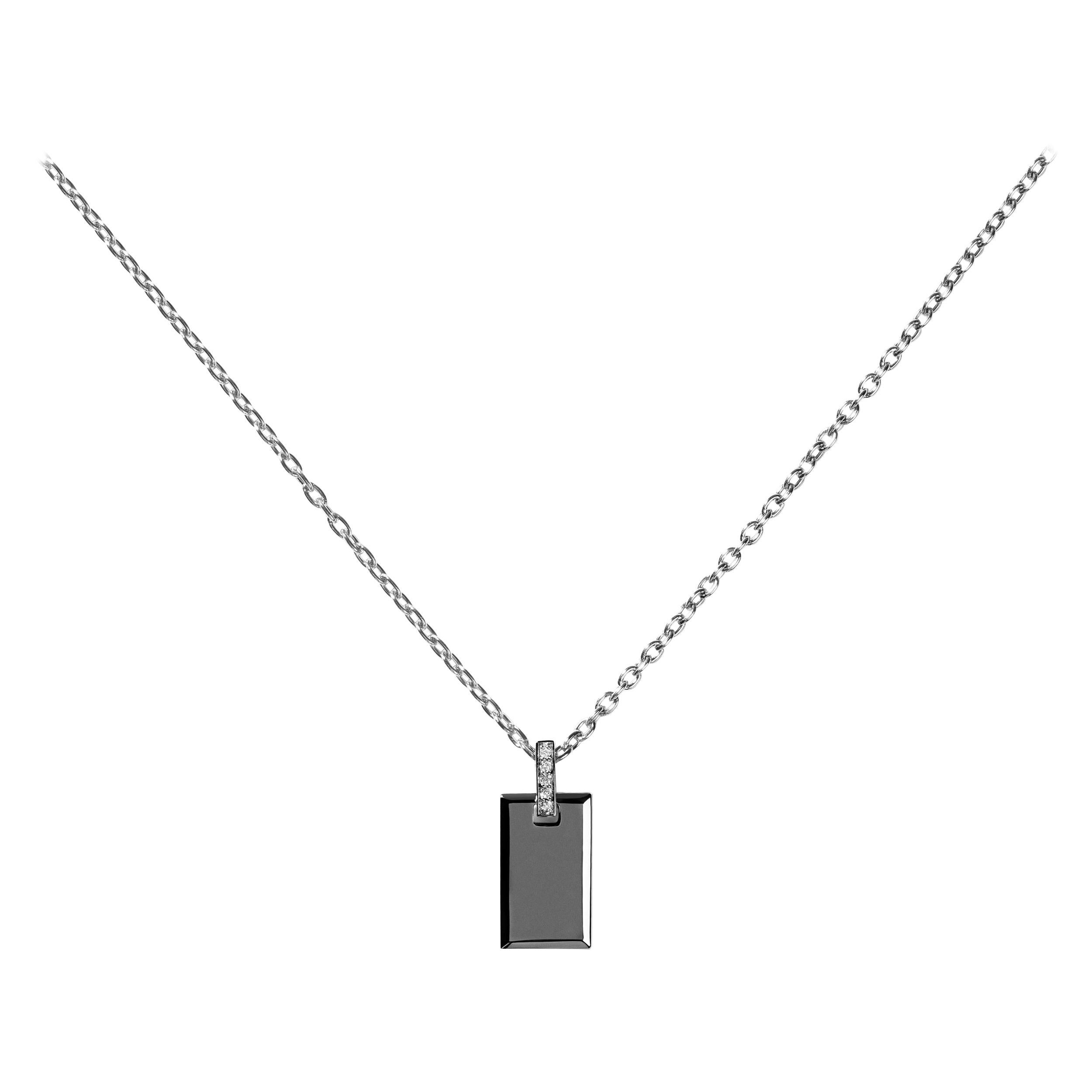 AS29 Large Pave Diamond Tag Necklace in 18k Black Gold For Sale at 1stDibs