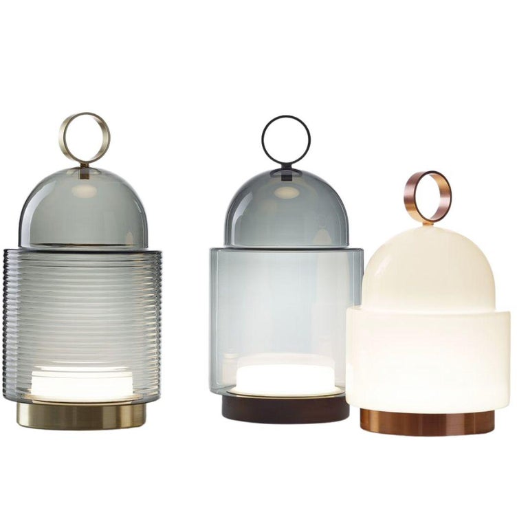 Small 'Dome Nomad' Blown Wavy Brown Glass Rechargeable Lamp in Copper ...
