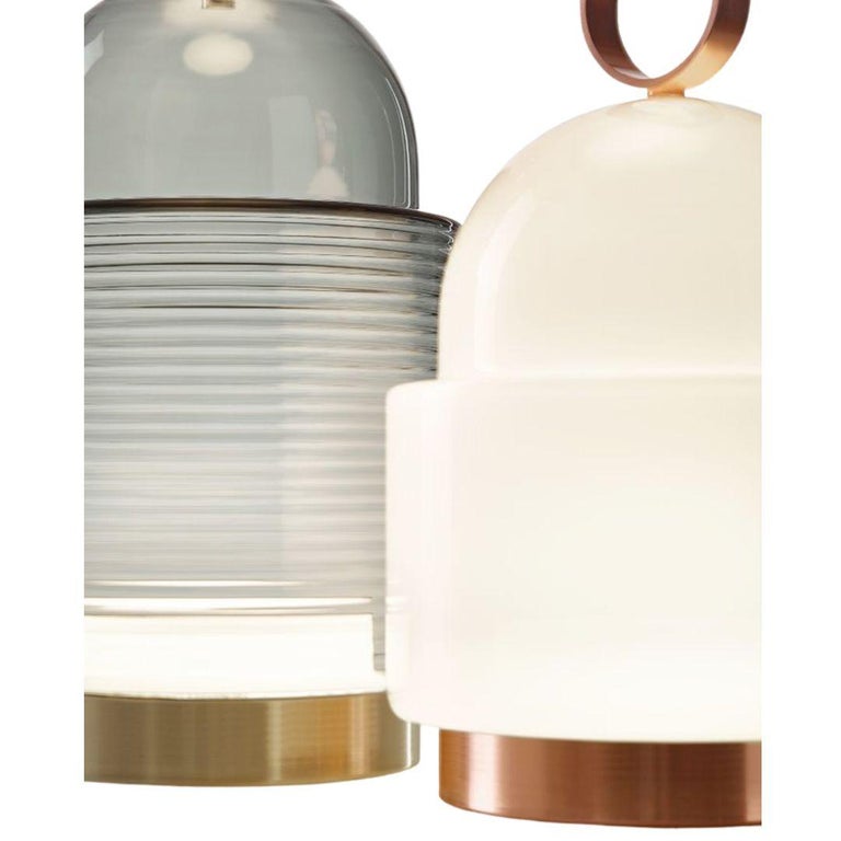 Small 'Dome Nomad' Blown Wavy Brown Glass Rechargeable Lamp in Copper ...