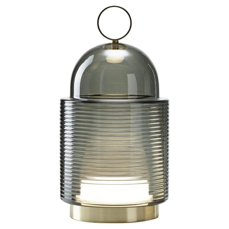 Small 'Dome Nomad' Blown Wavy Brown Glass Rechargeable Lamp in Copper ...