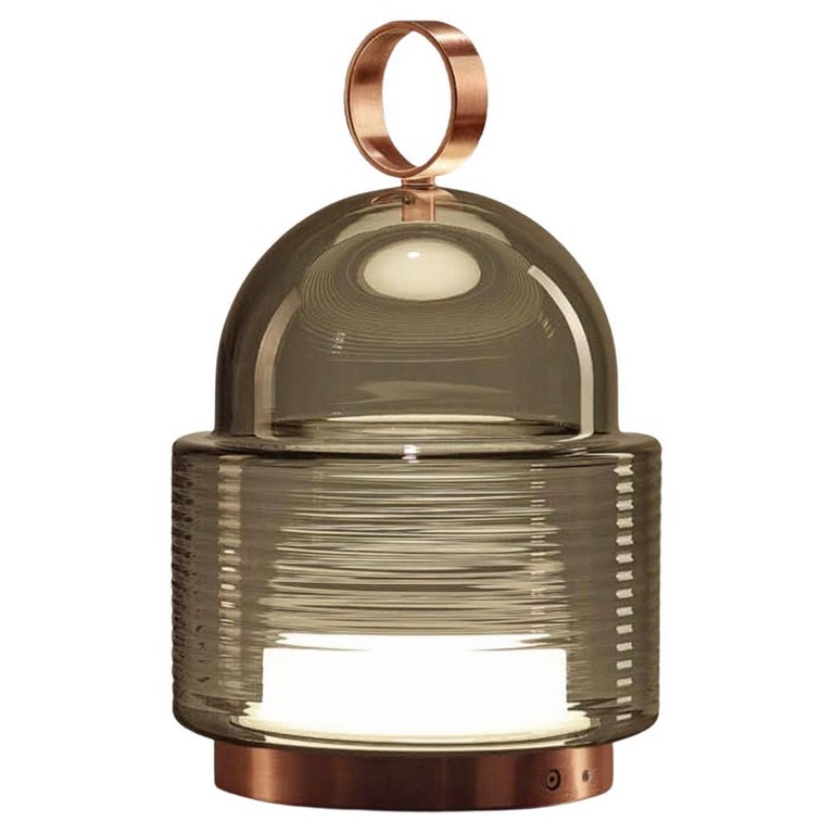 Small 'Dome Nomad' Blown Wavy Brown Glass Rechargeable Lamp in Copper ...