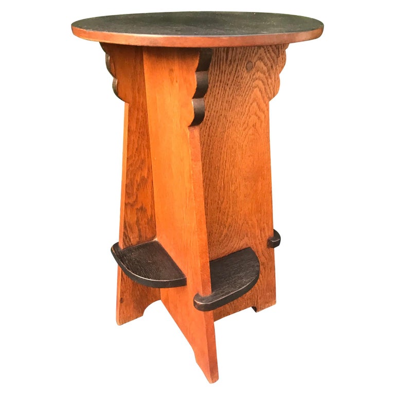 Small Size Early 1900s Arts and Crafts Oak Table / Plant Stand with ...