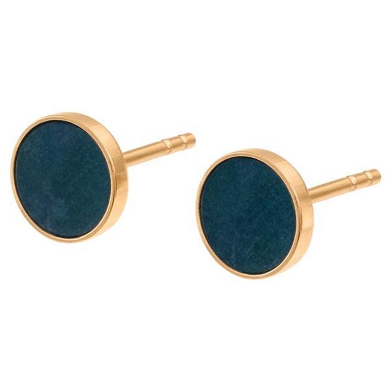 Small earrings studs with green stone nephrite gold For Sale at 1stDibs