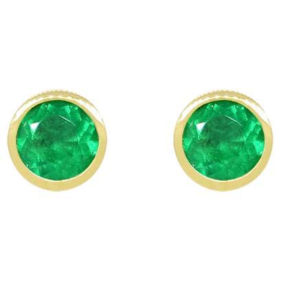 Small Emerald Stud Earrings in Solid 18K Gold Round Natural Colombian ...