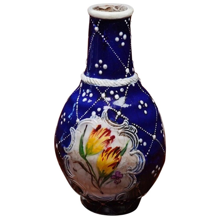 Small English Enamel Flask, Flowers on Blue Ground, circa 1780 For Sale ...