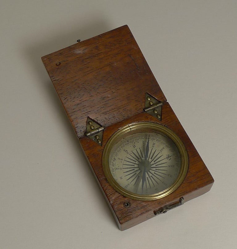 Small English Georgian Pocket Compass circa 1800 in Mahogany Case at ...