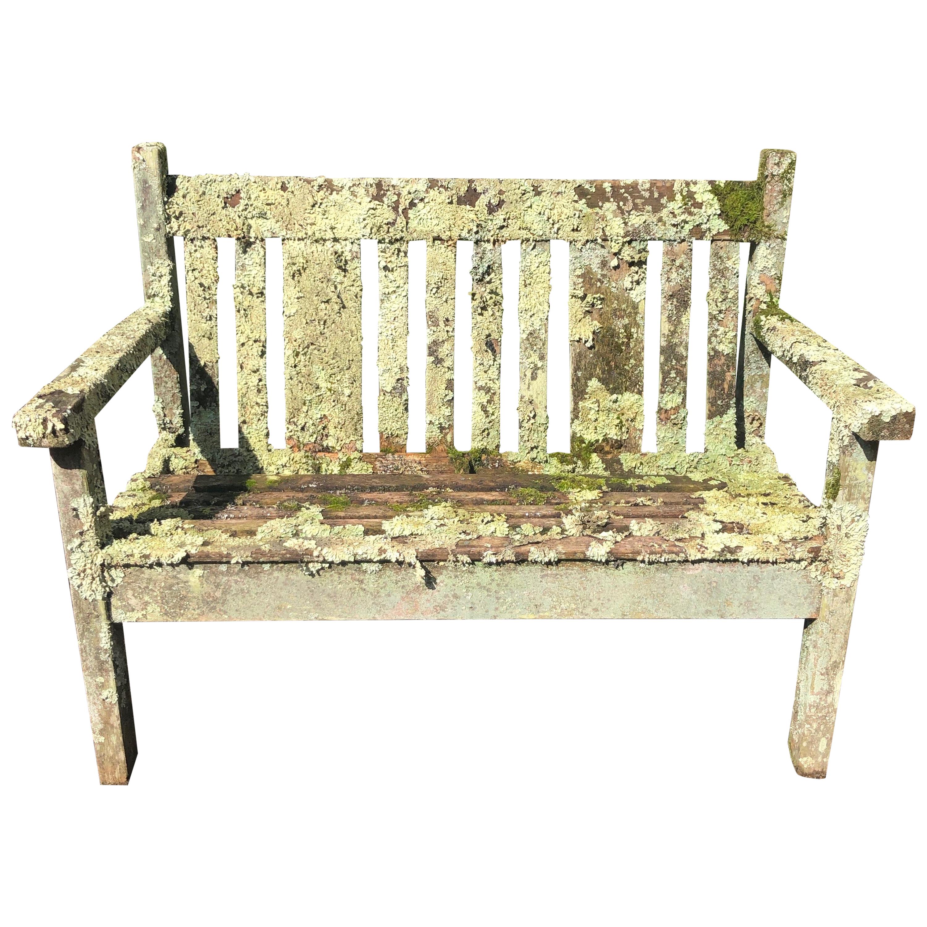 Small English Lichen-Encrusted Teak Bench at 1stDibs