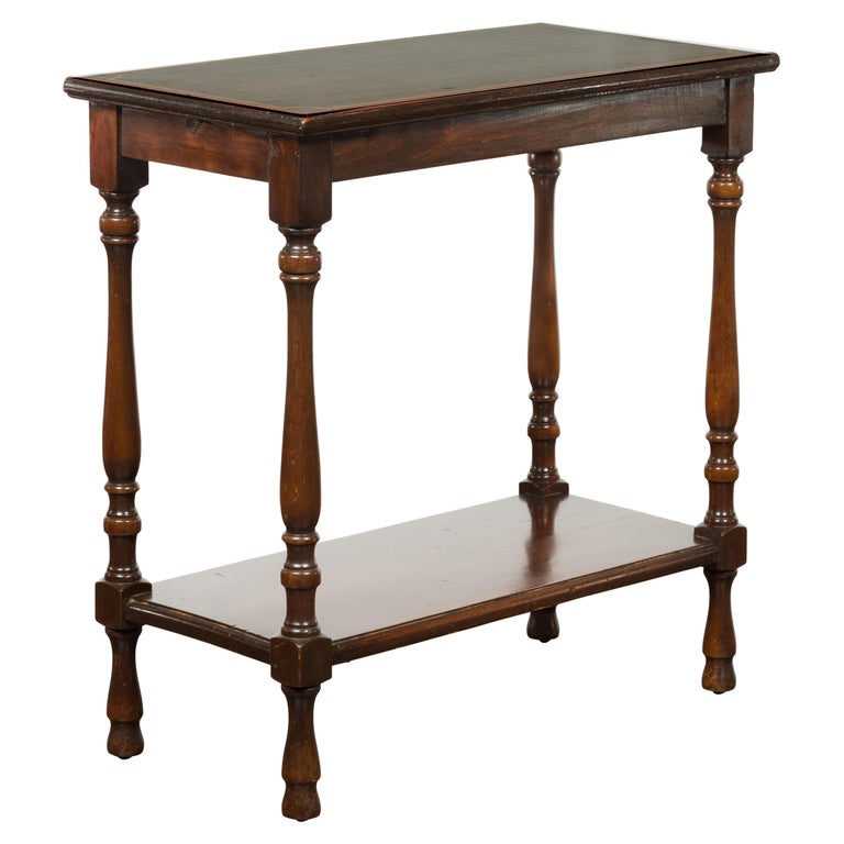 Small English Midcentury Side Table with Polychrome Banding and Turned ...