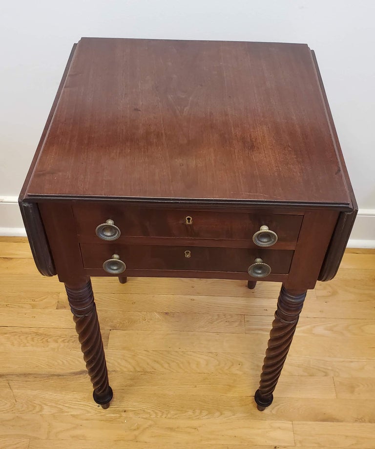 Small English Regency Drop Leaf Mahogany Side Table with Two Drawers at 1stDibs