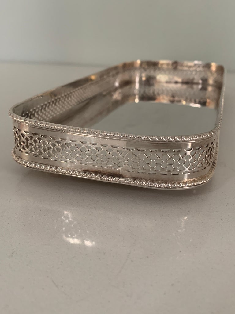 Small English Silver Plate Tray with Gallery Details For Sale at 1stDibs