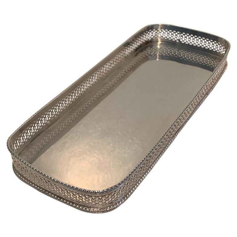 Small English Silver Plate Tray with Gallery Details For Sale at 1stDibs