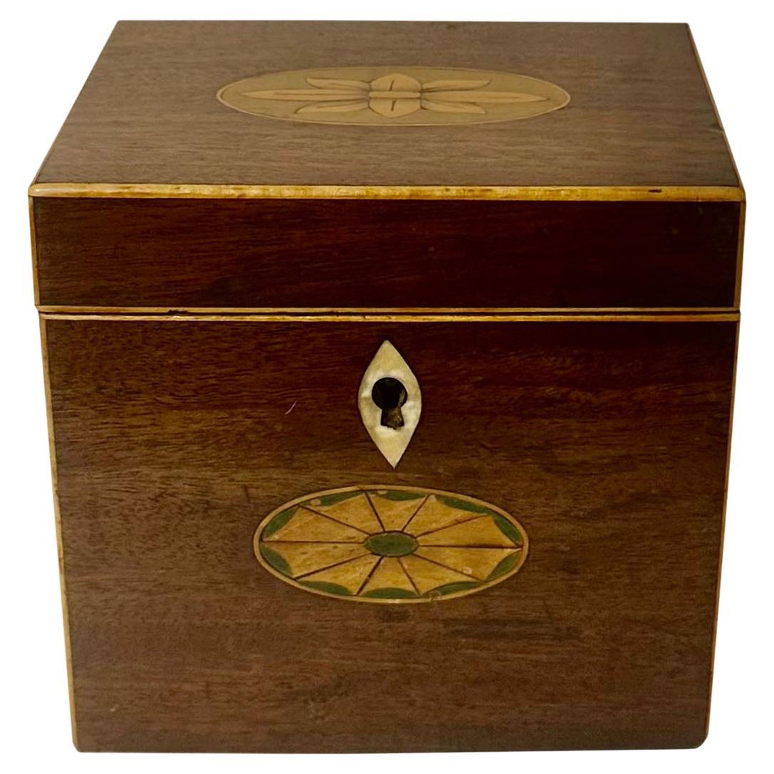 English Trinity House Tea Caddy, Inlaid Sailing Ship and Parquetry ...