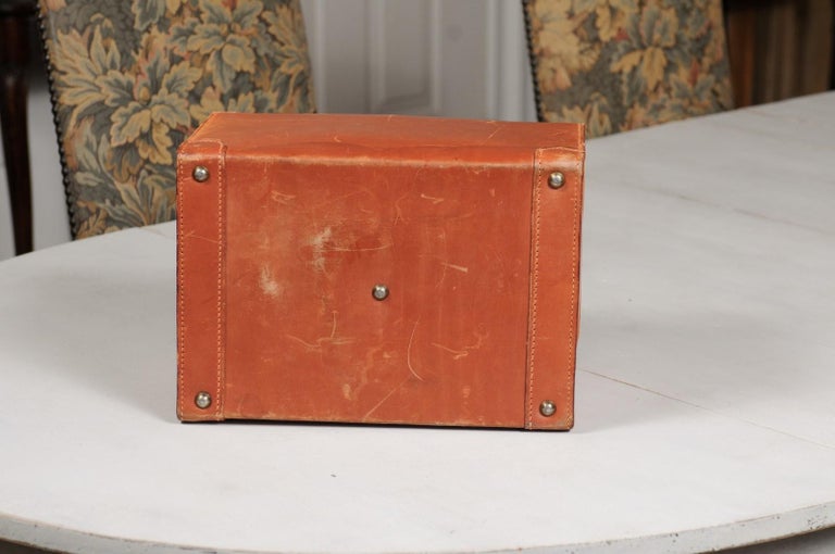 Small English Vintage Brown Leather Case Handmade by Carrel with Brass ...