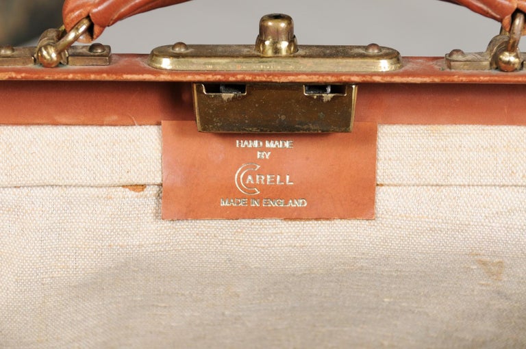 Small English Vintage Brown Leather Case Handmade by Carrel with Brass ...