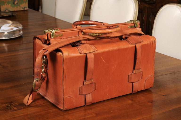 Small English Vintage Brown Leather Handmade Case with Brass Hardware ...